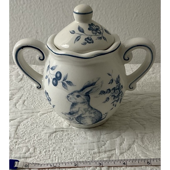 Maxcera | Dining | Maxcera Blue White French Toile Sugar Bowl Bunny ...